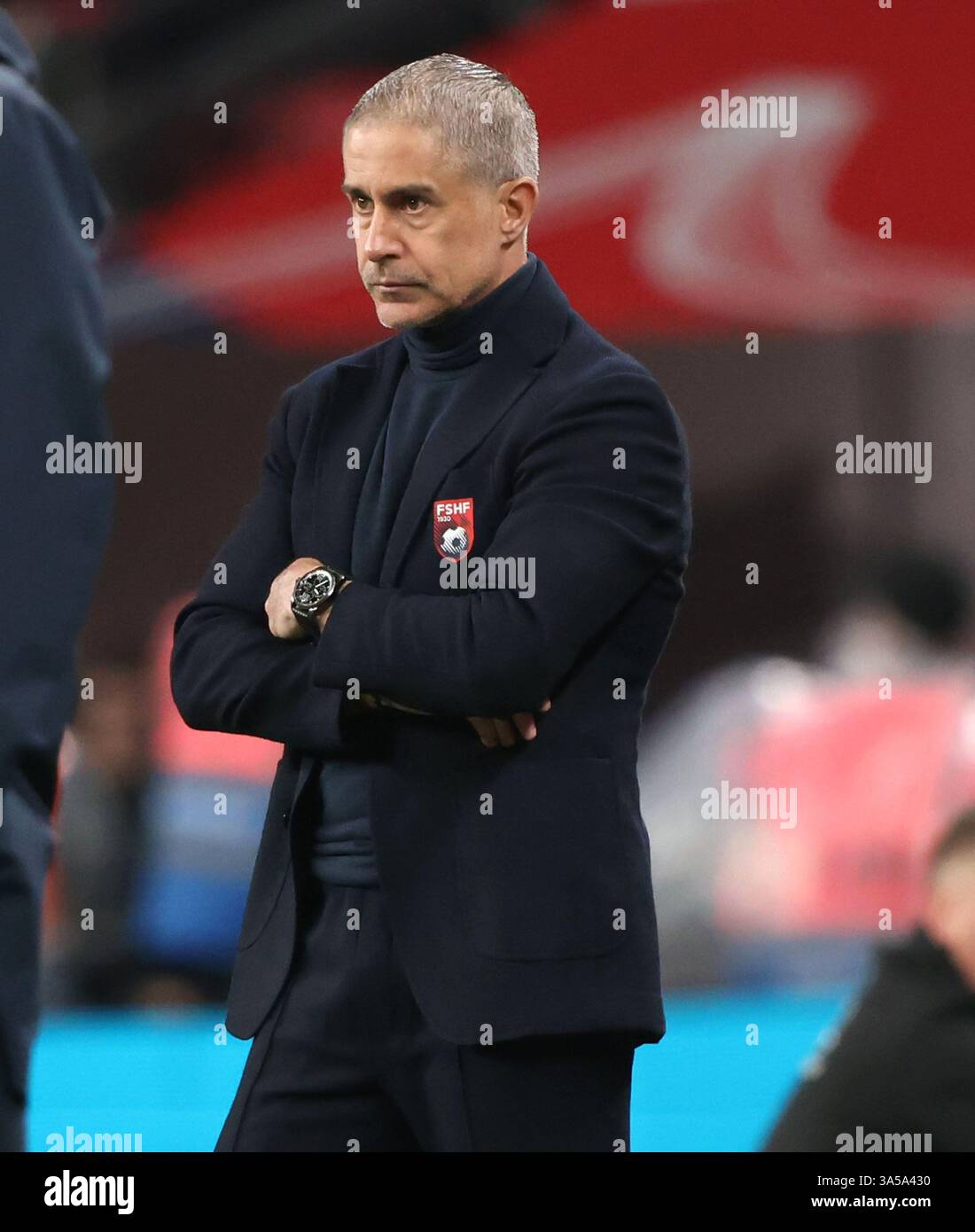 London, UK. 21st Mar, 2025. Sylvinho (Albania Head Coach) at the FIFA ...