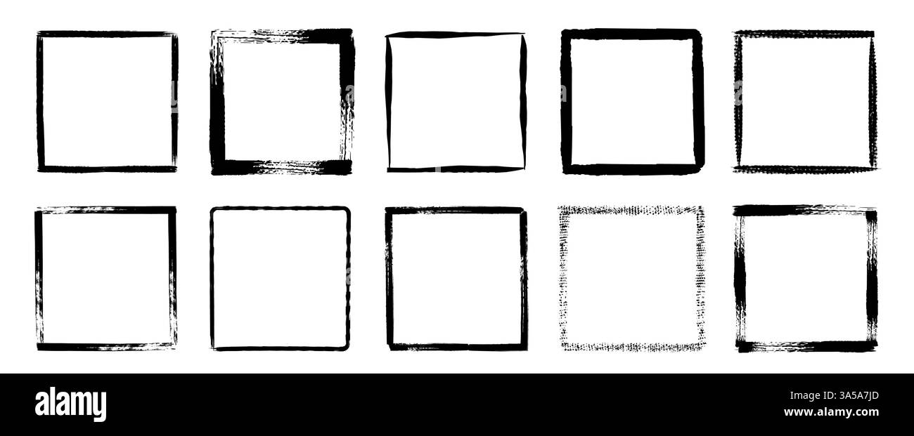 Brush square frame. Black grunge borders with rough edges, dry brushed ...