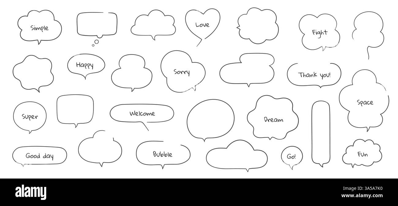 Simple speech bubble. Cute conversation balloon, doodle comic chat ...
