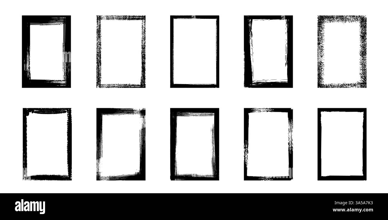 Brush border frame. Grunge paint brushstroke overlay, dirty dry brush ...