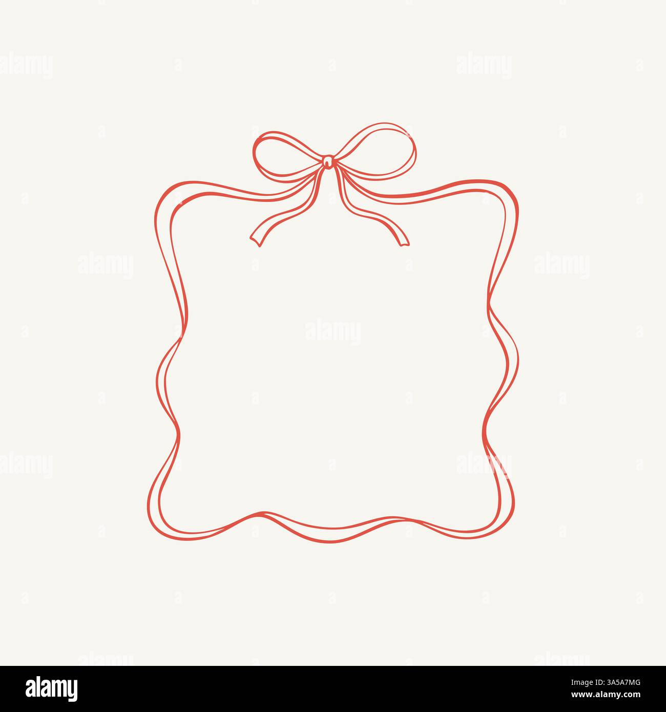 Square ribbon bow frame. Vintage vector illustration. Hand drawn aesthetic vertical border ...