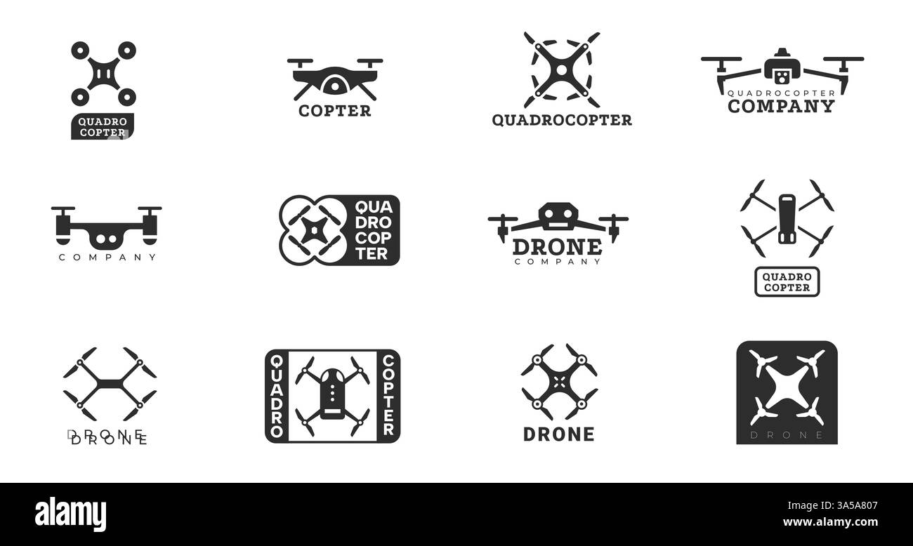 Drone logo. Business unmanned quadcopter aircraft with propellers ...