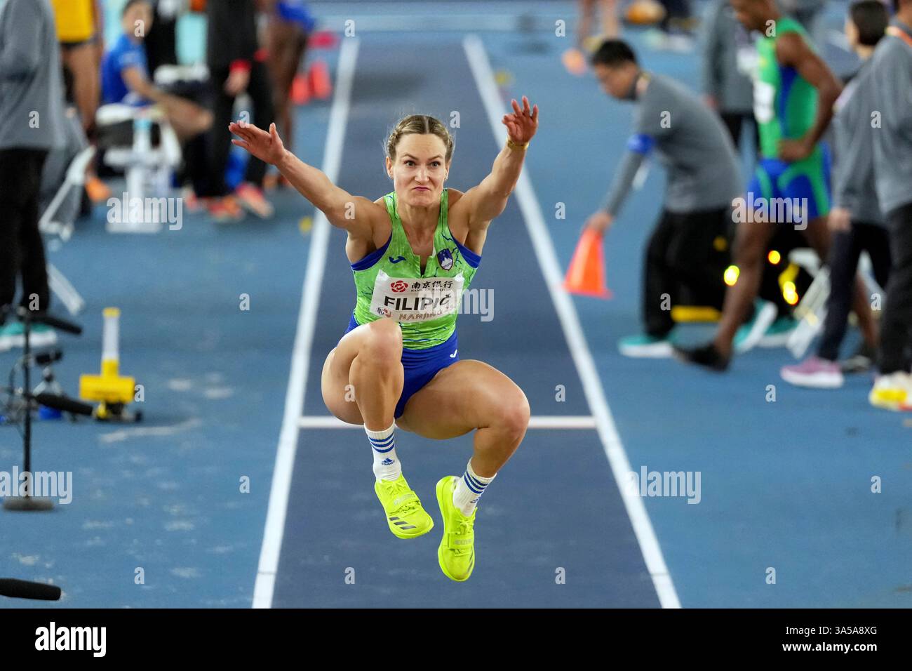 Neja Filipic, of Slovenia, makes an attempt in the women's triple jump ...