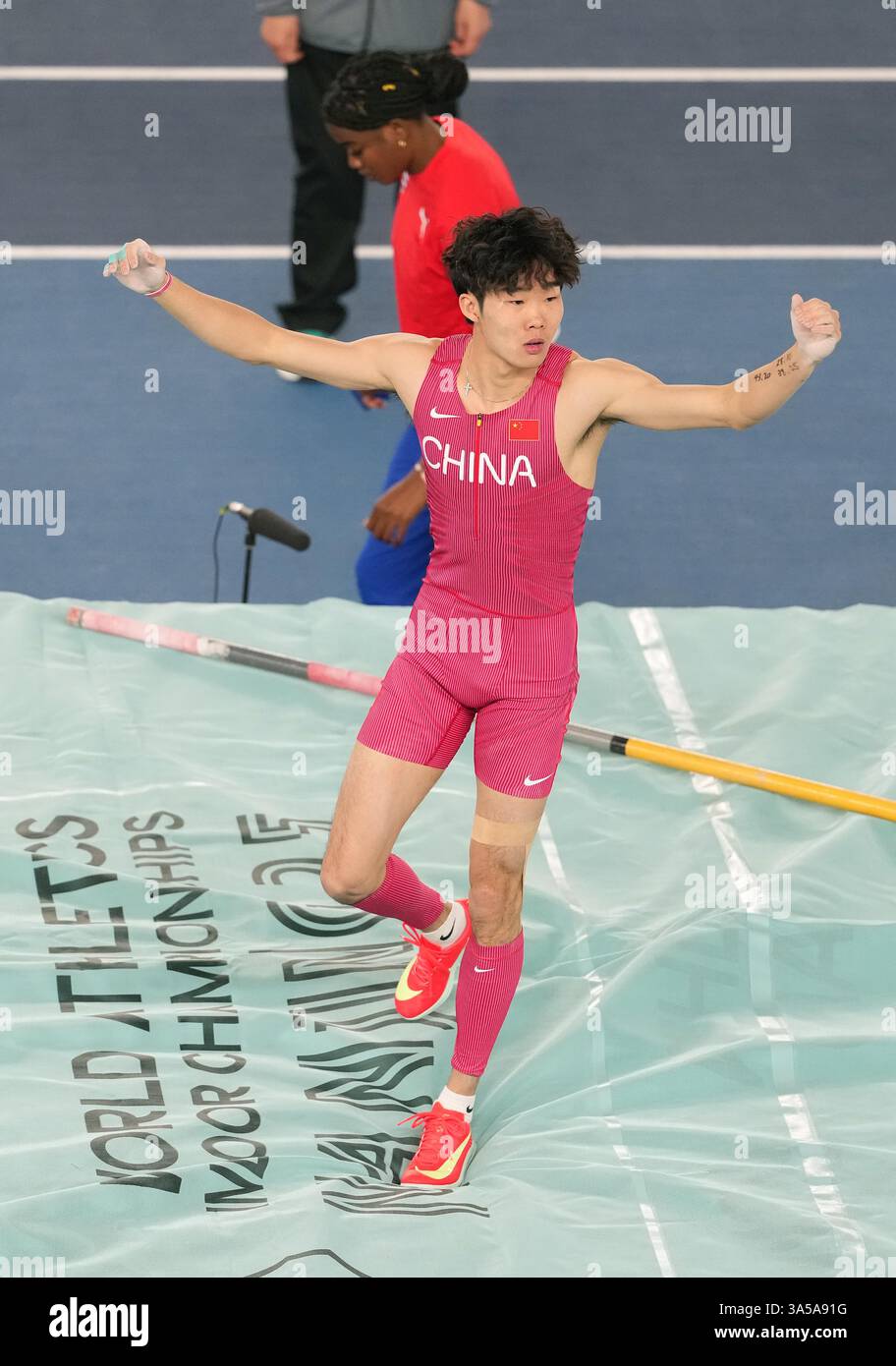 Nanjing, China's Jiangsu Province. 22nd Mar, 2025. Li Chenyang of China reacts during the men's ...