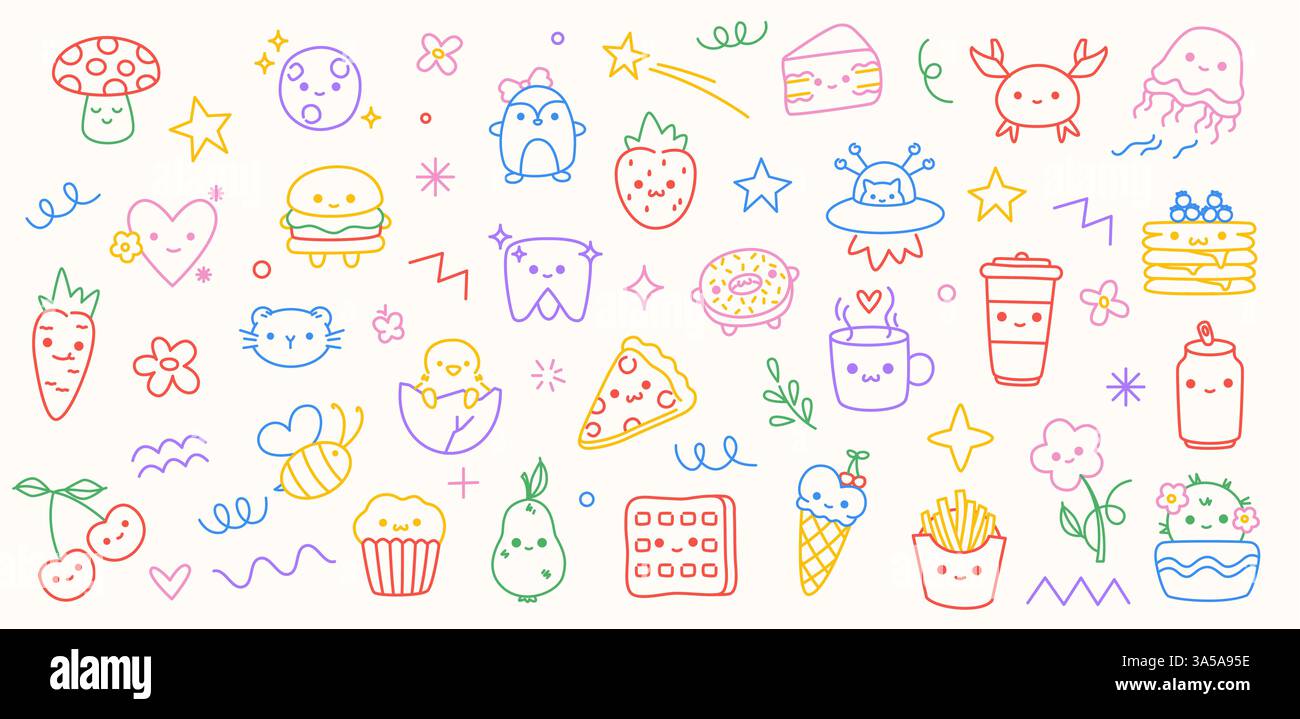 Cute colorful kid icon. Doodle children elements, cartoon childish ...