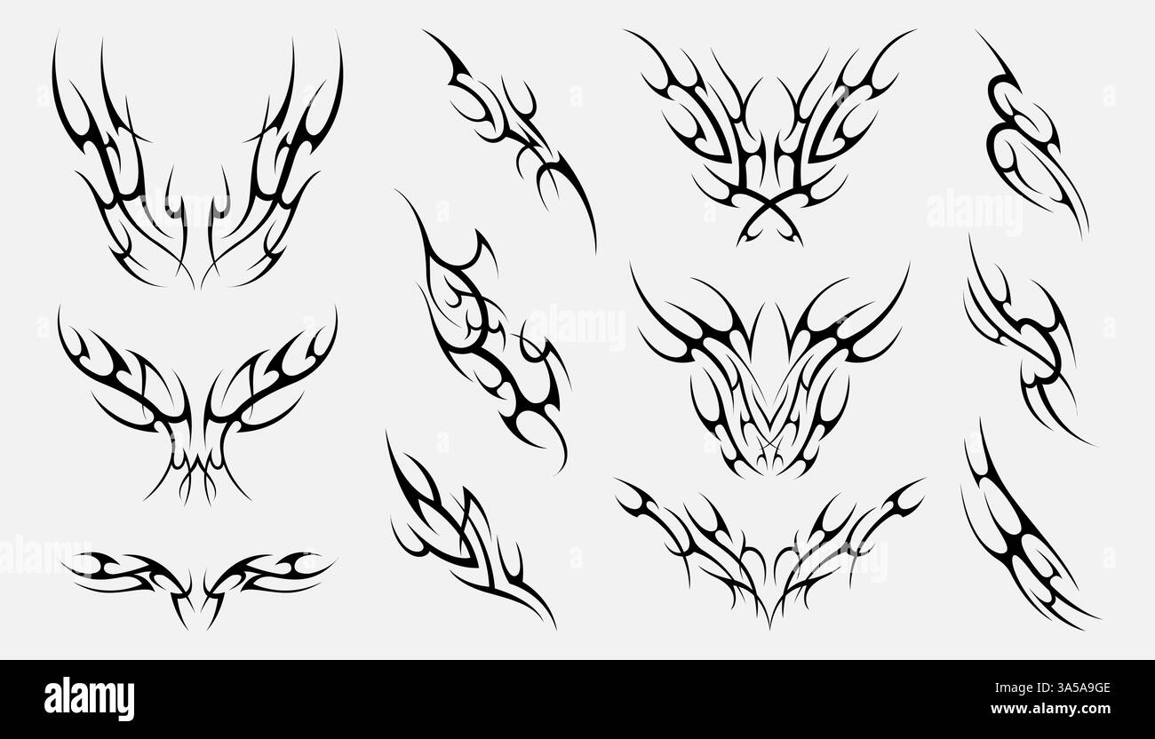 Neo tribal. Y2k tattoo punk gothic abstract symbols, brutalist ...