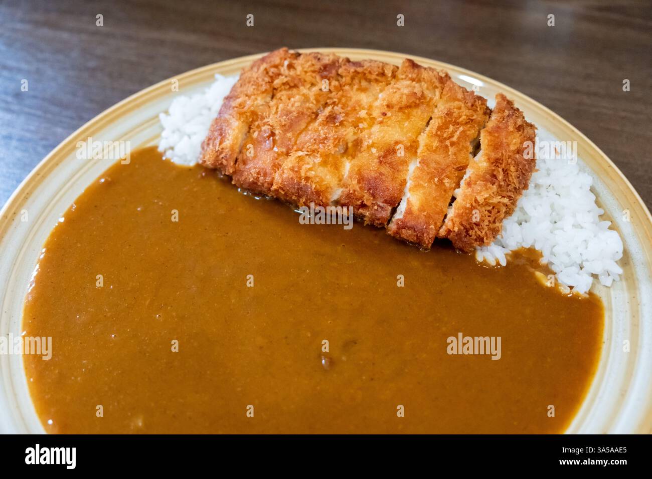Tonkatsu Curry, a plate of rice with fried pork and curry sauce ...