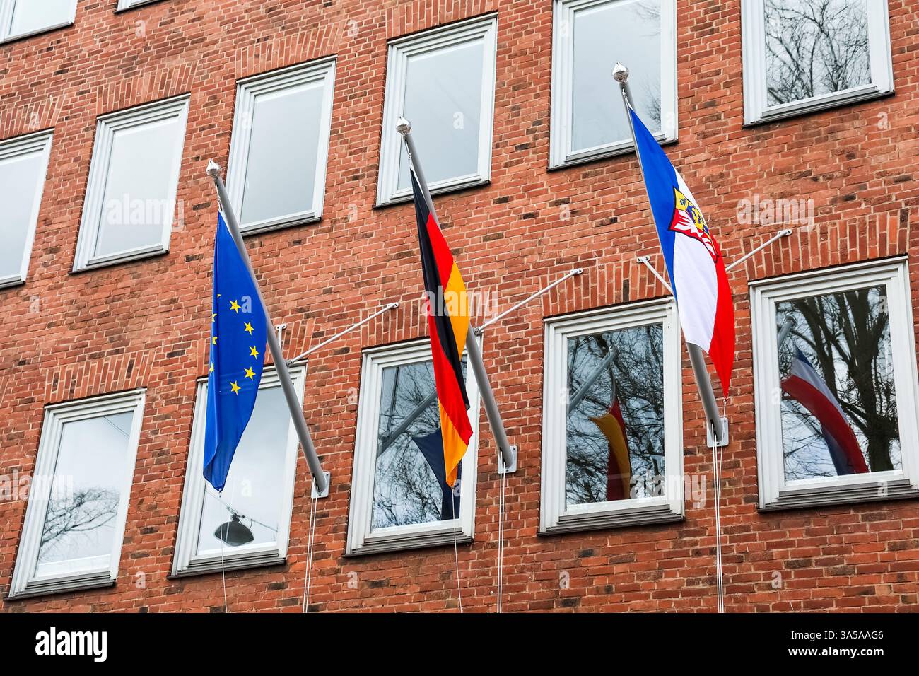 Kiel, Germany 15 March 2025, Flags of Schleswig Holstein, Germany and ...