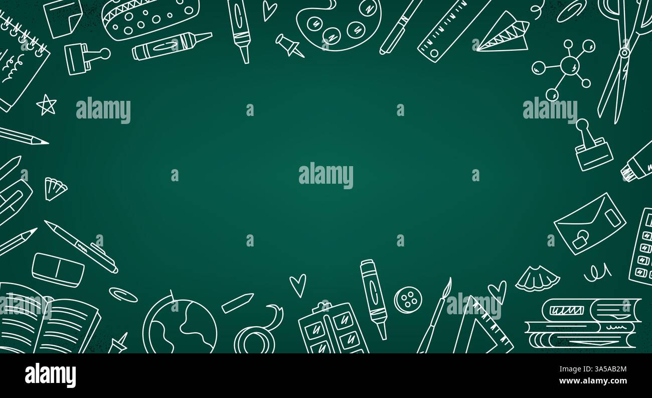 Blackboard with doodles frame. School chalkboard with educational hand ...