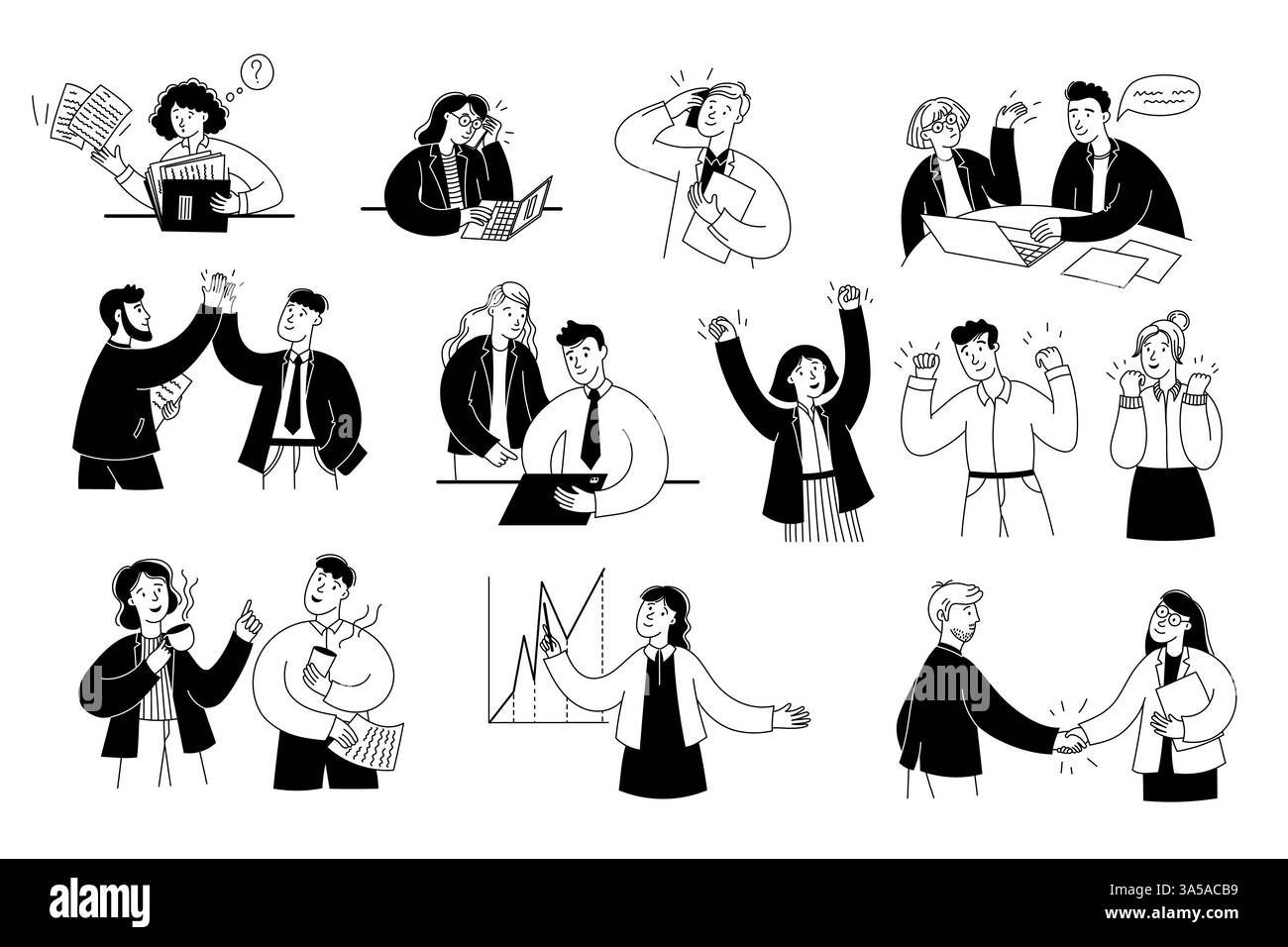 Cute line business people. Office communication and conversation ...