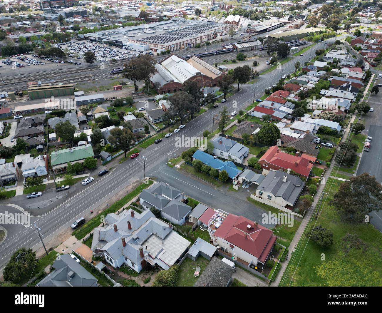 aerial view of Bendigo railway station, Railway Place, Bendigo Stock ...