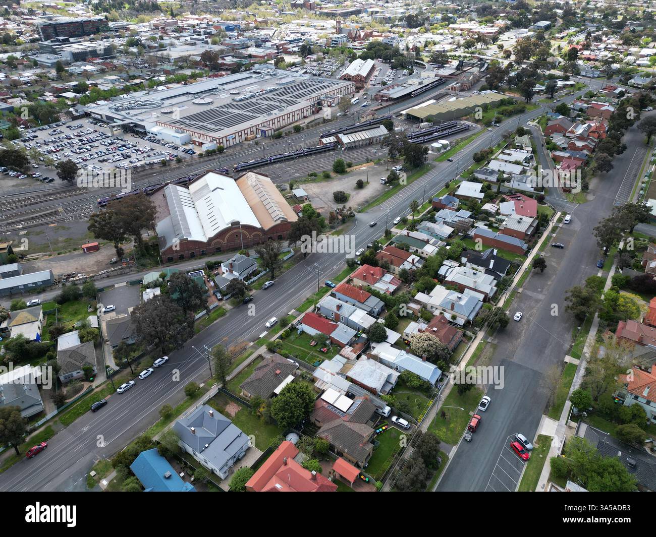 aerial view of Bendigo railway station, Railway Place, Bendigo Stock ...
