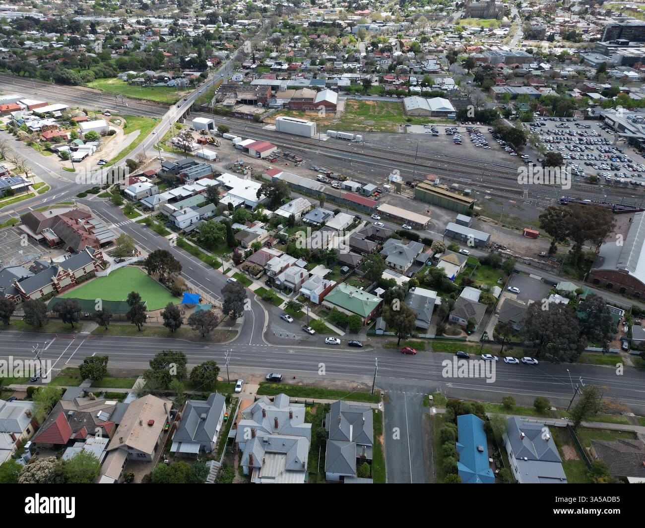 aerial view of Bendigo railway station, Railway Place, Bendigo Stock ...