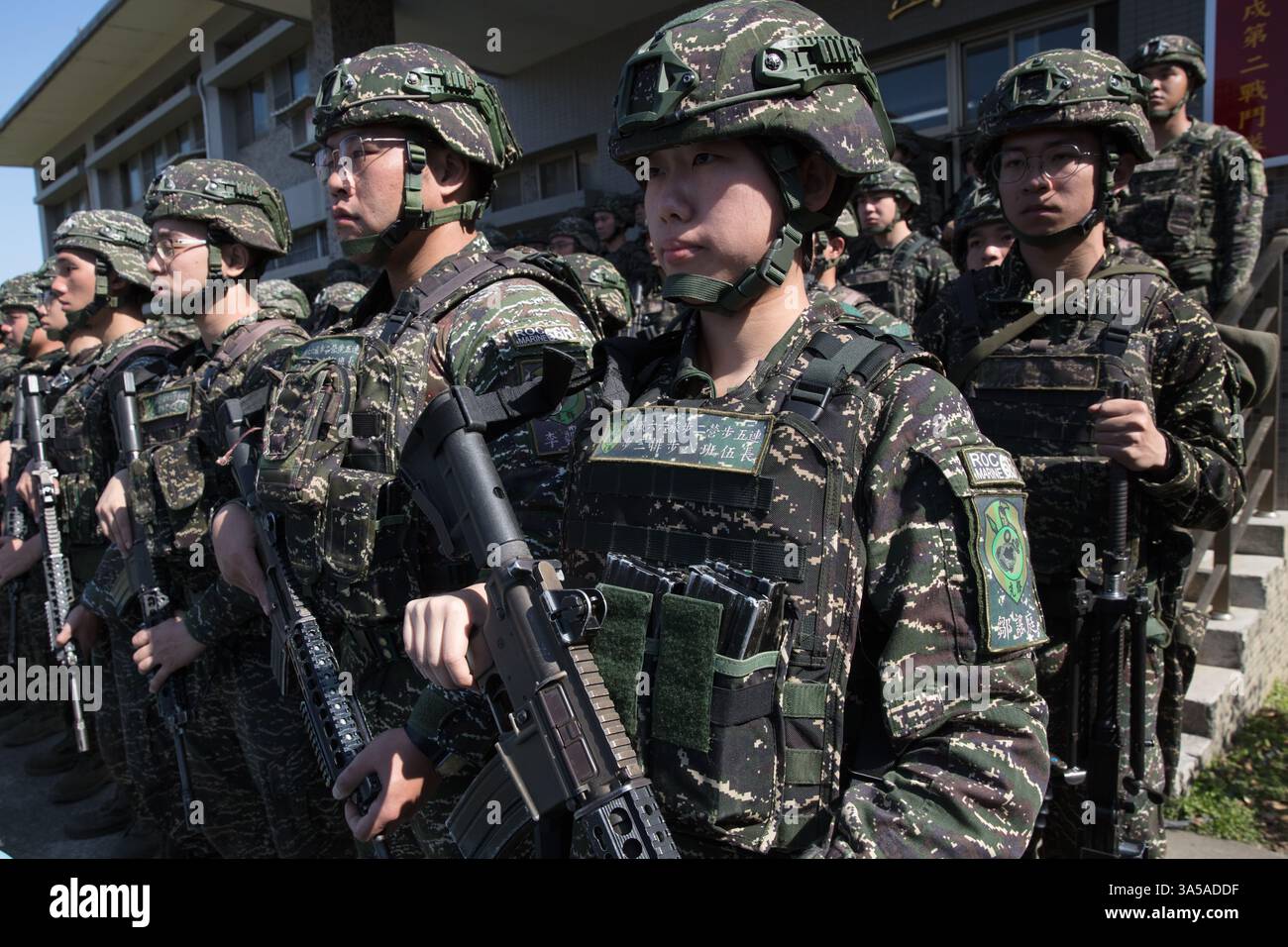 Taiwan Marine Corps soldiers line up at the Marine Corps Base in Taipei ...