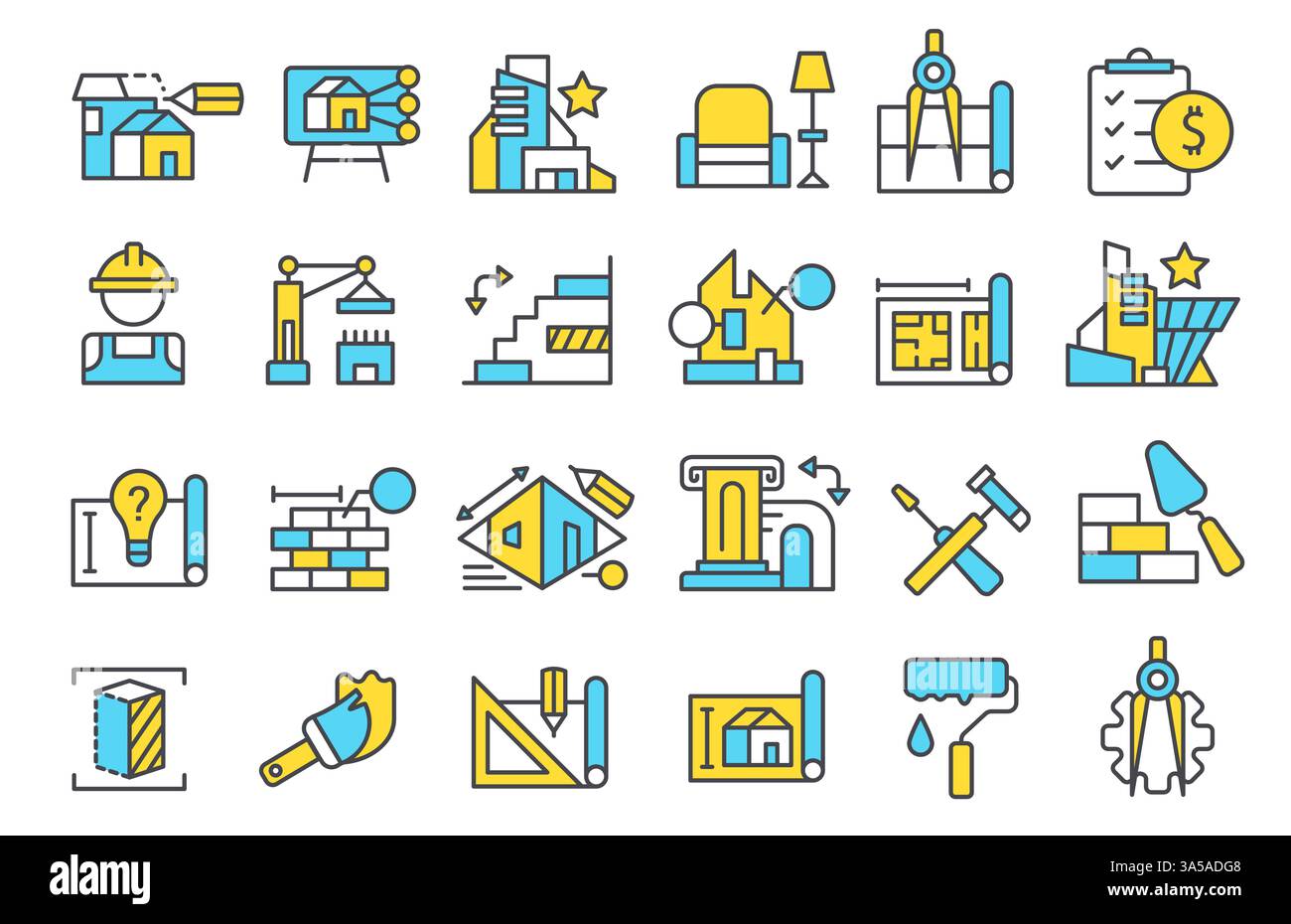 Architecture plan icons. Building project plan icons, architectural ...