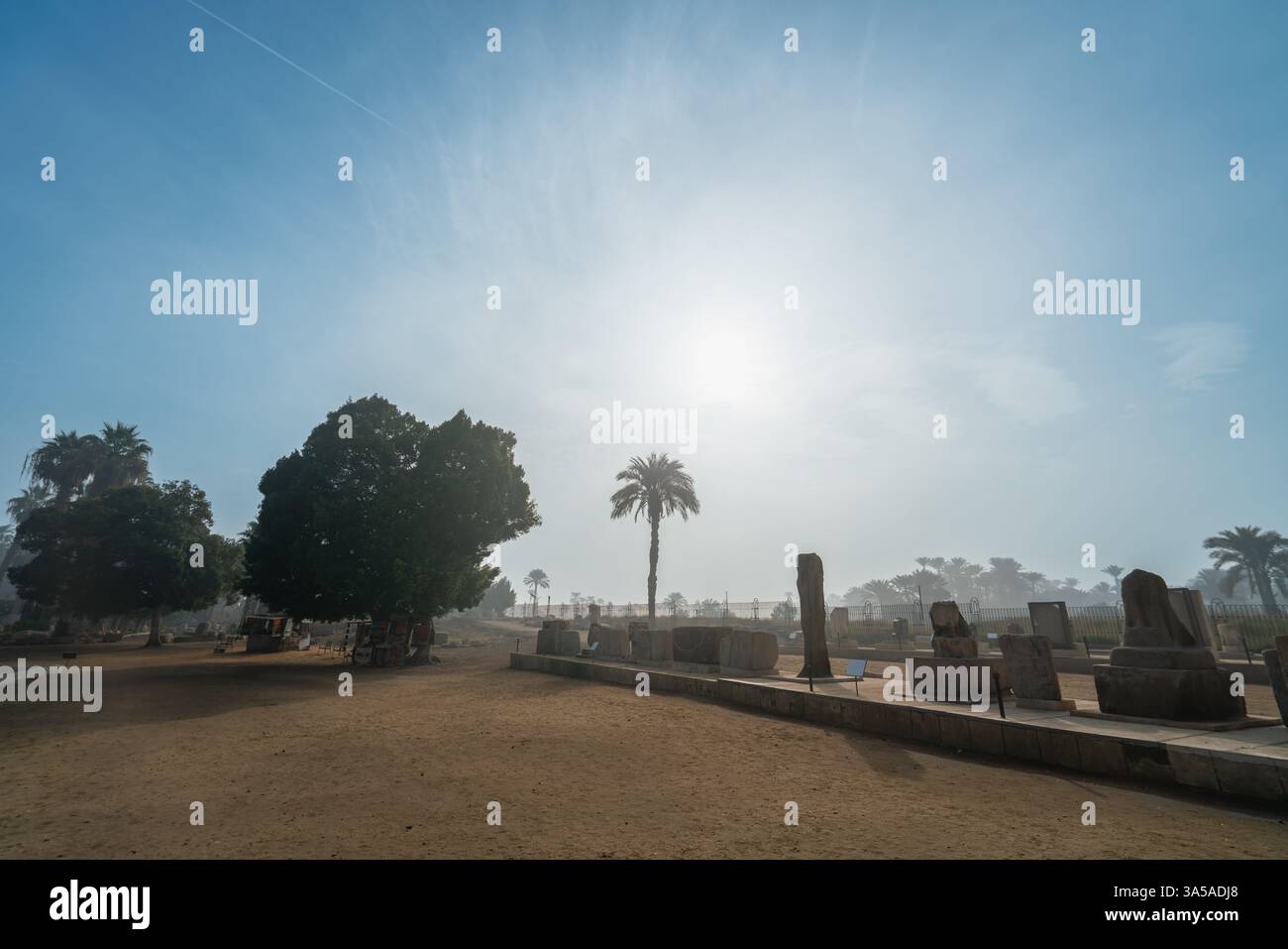 Memphis Museum, Egypt - January 14, 2025: A foggy morning at the ...