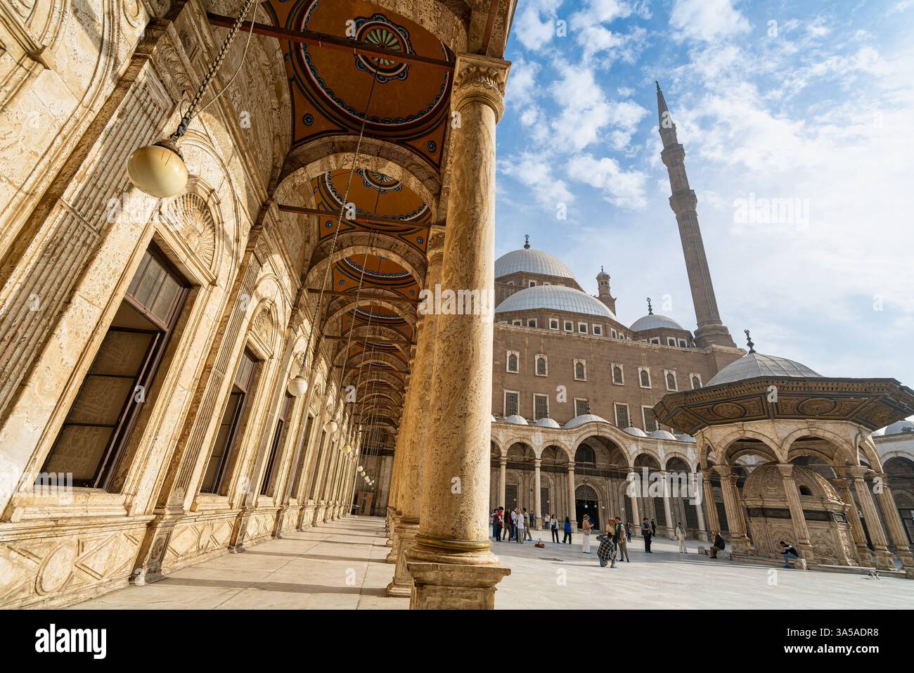 Cairo, Egypt - January 14, 2025: Visitors admire the iconic Mohamed Ali Mosque with its grand ...