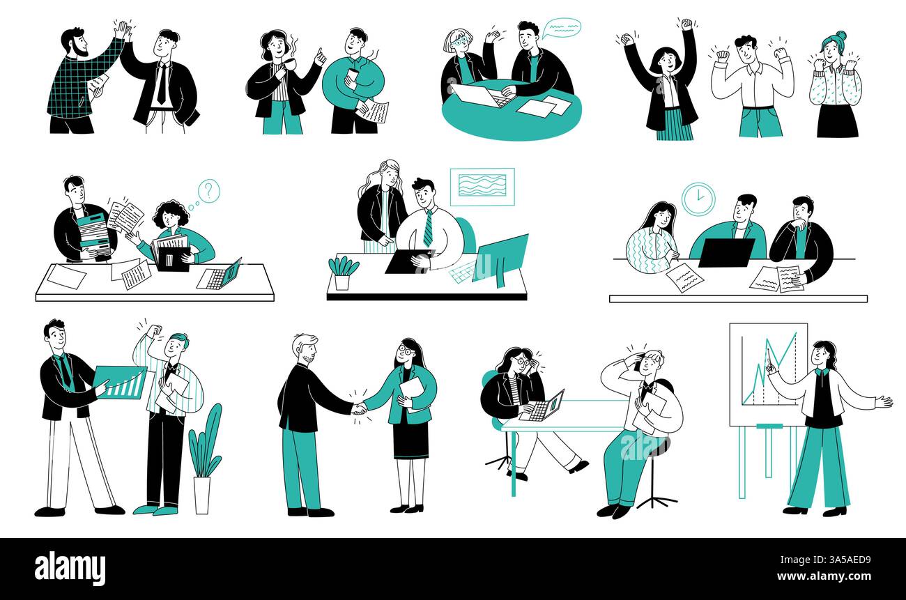 Office people sketch. Sketch business team corporate characters working ...