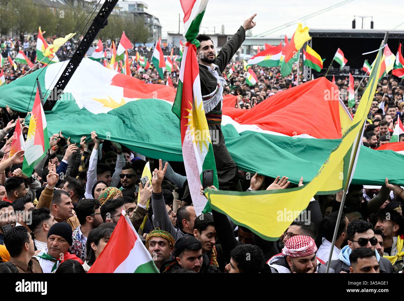 Cologne, Germany. 22nd Mar, 2025. Kurds celebrate the Kurdish New Year ...