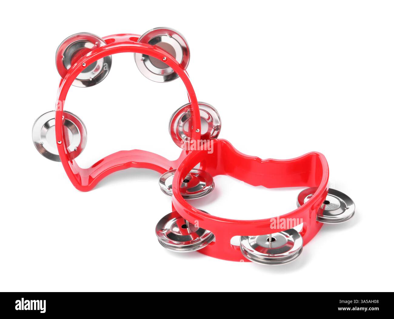 Red toy tambourines isolated on white. Child's musical instrument Stock ...
