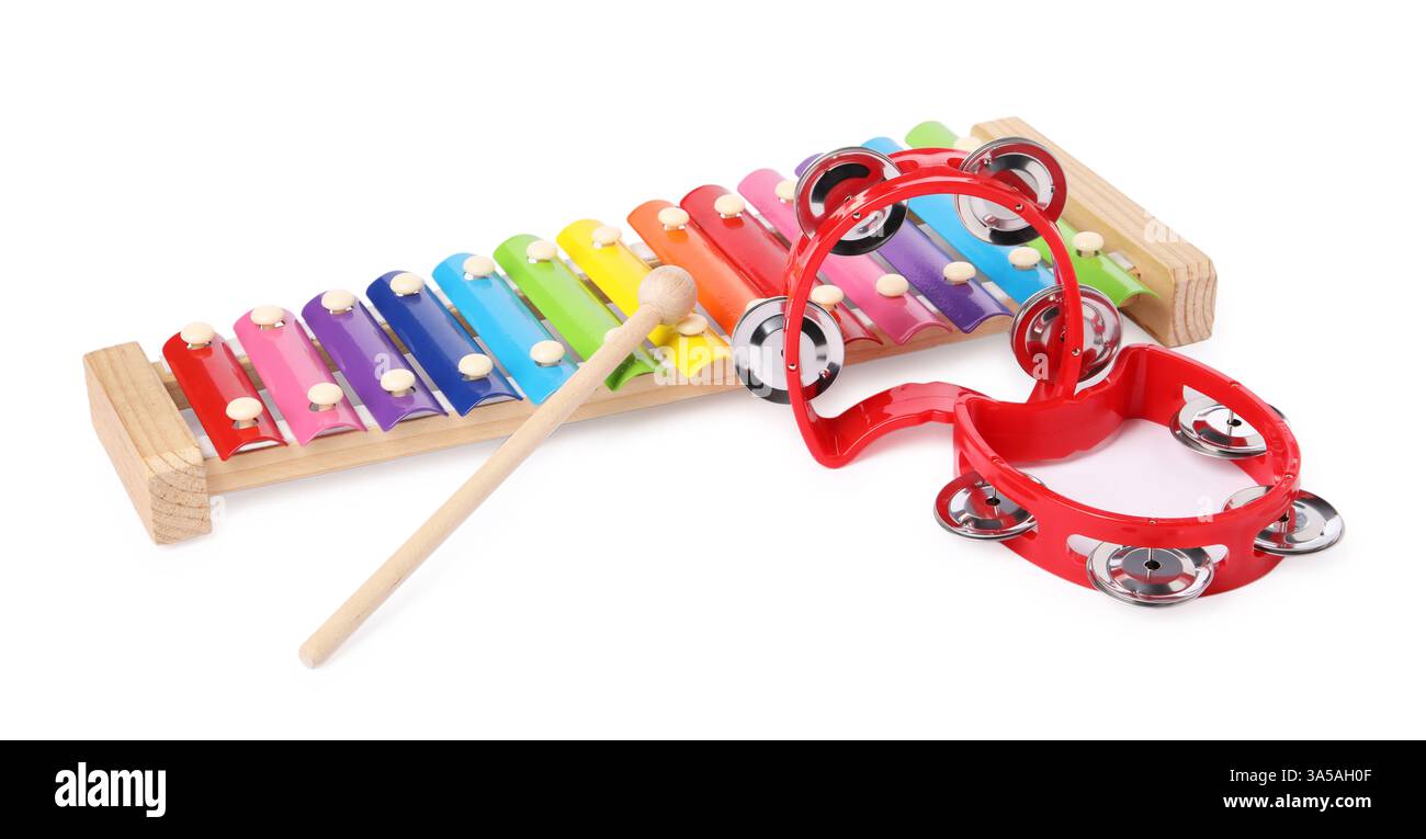 Colorful toy musical instruments isolated on white Stock Photo - Alamy