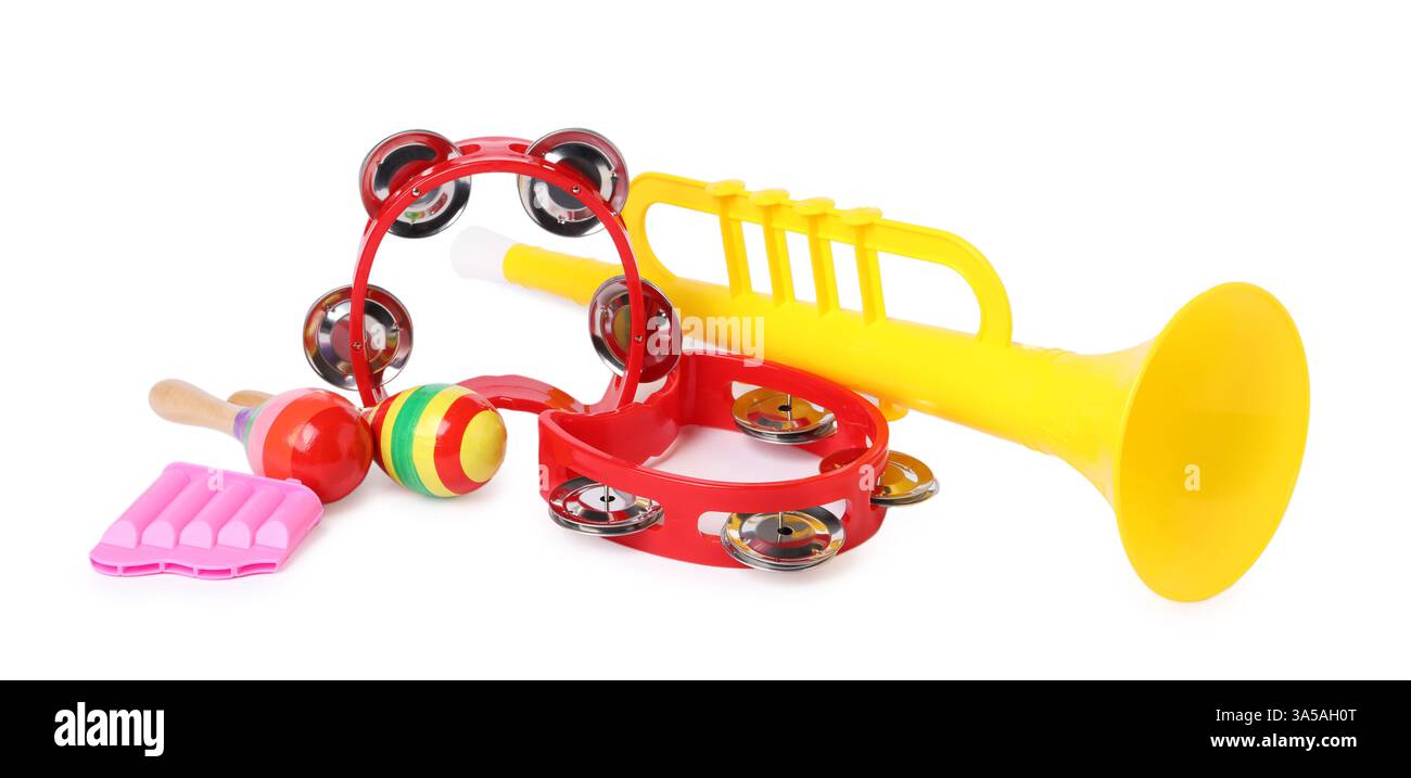 Colorful toy musical instruments isolated on white Stock Photo - Alamy