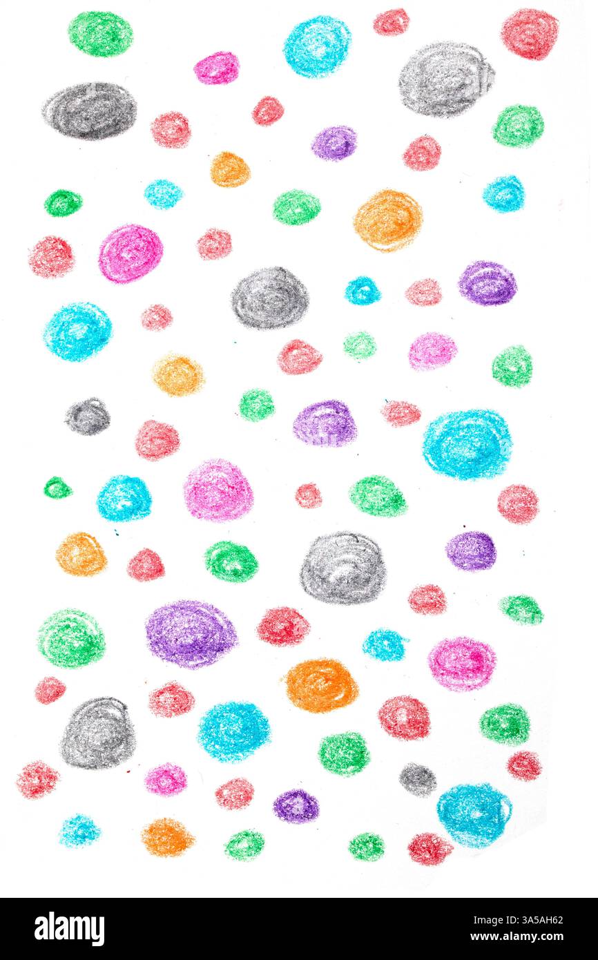 Pastel Oil Crayon Multicolour Rainbow Dots and Spots Child Like Drawing ...