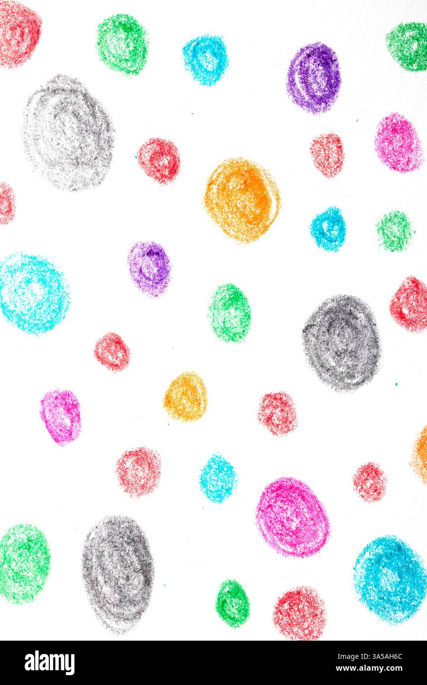 Pastel Oil Crayon Multicolour Rainbow Dots and Spots Child Like Drawing ...