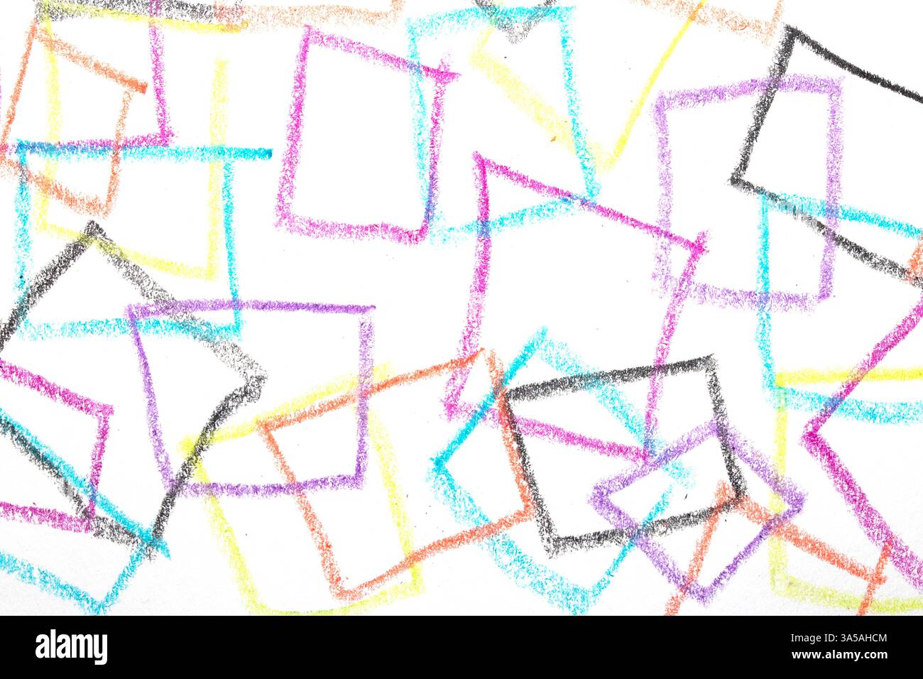 Pastel Oil Crayon Multicolour Rainbow Geometric Triangles Squares Child ...