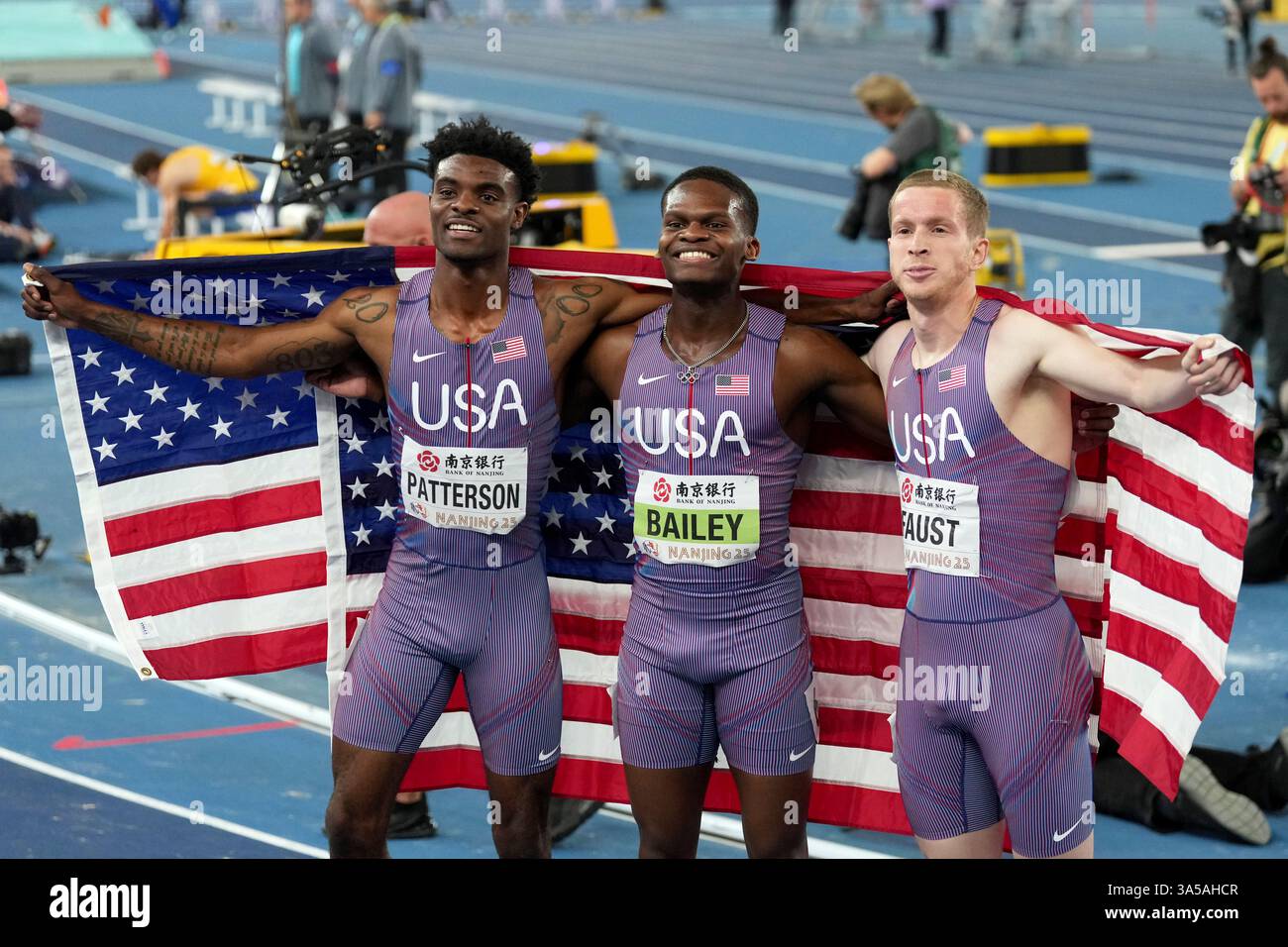 Bronze medalist Jacory Patterson, gold medalist Christopher Bailey and ...