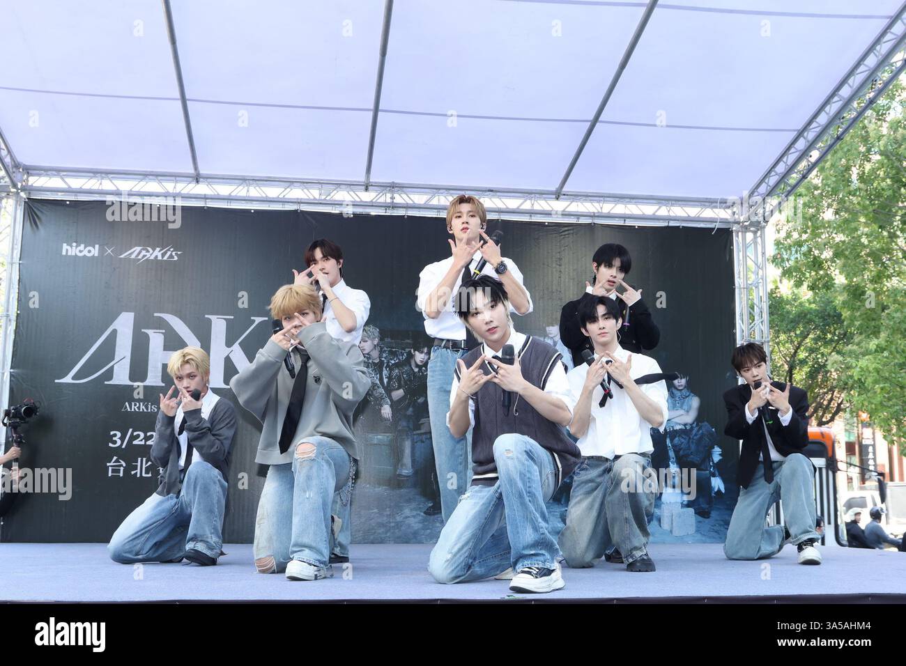 Taipei. 22nd Mar, 2025. Boy band ARKis attends a signing for their debut album ARK in Taipei on ...