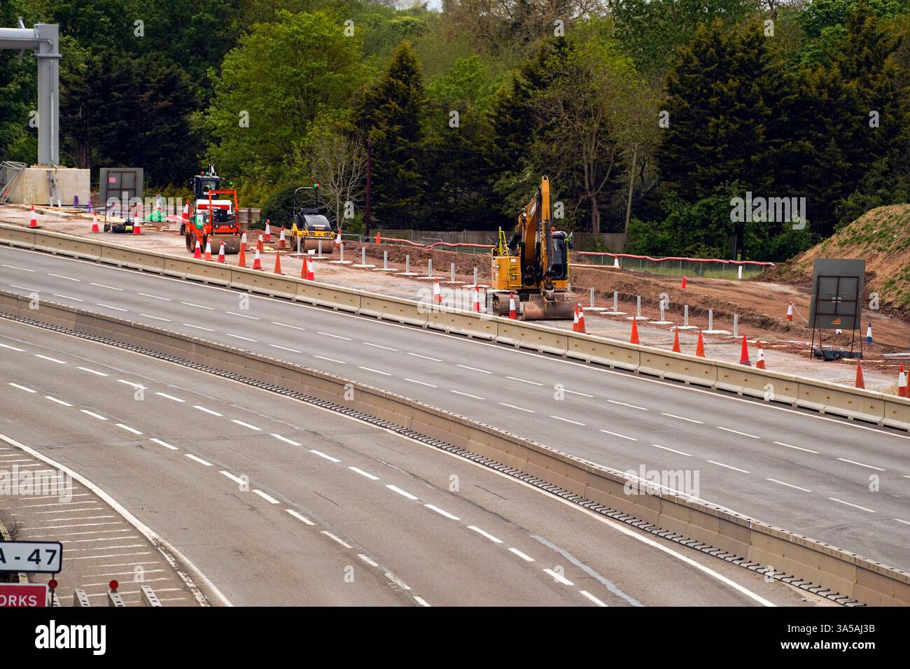 Work continues on a closed section of the M4 motorway near Dorney Reach ...