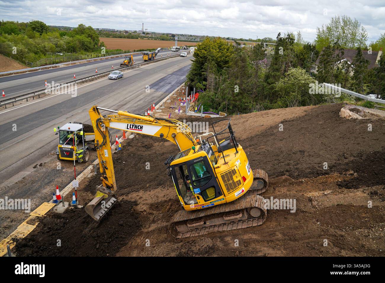 Work continues on a closed section of the M4 motorway near Dorney Reach ...