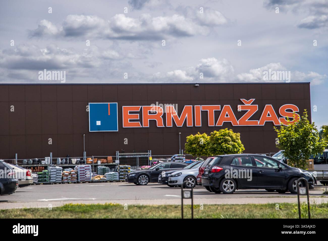 Zarasai, Lithuania- July 15, 2023: Ermitazas logo sign on modern shop ...