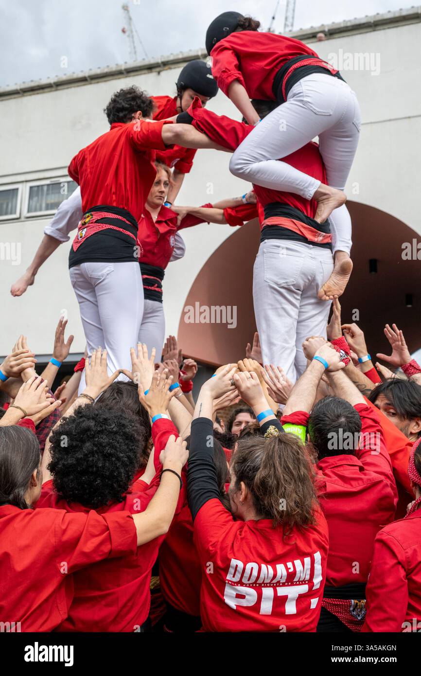 London, UK. 22 March 2025. Members of Castellers of London build ...