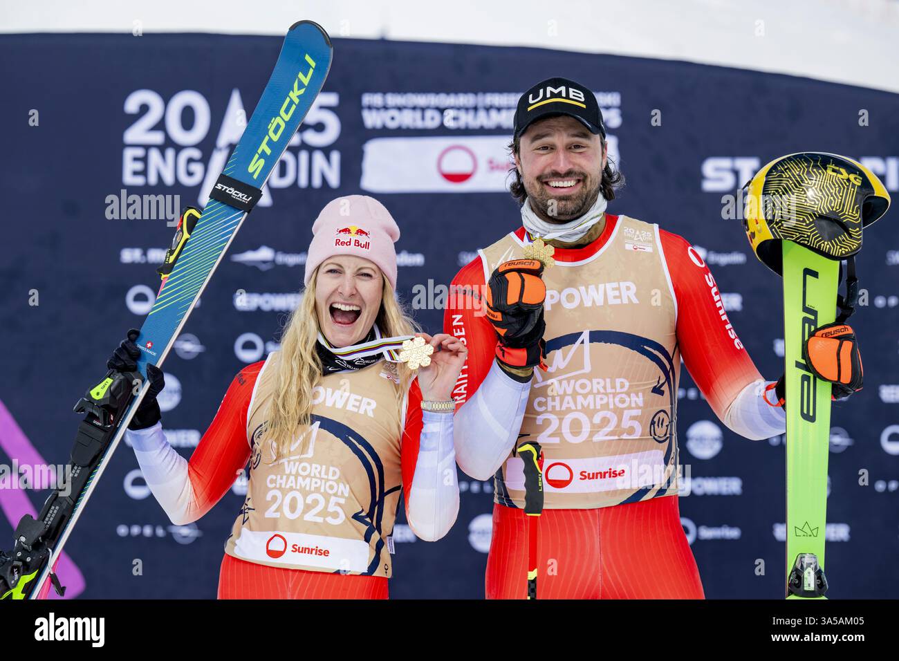 Gold medalists Ryan Regez of Switzerland, right, and Fanny Smith of ...