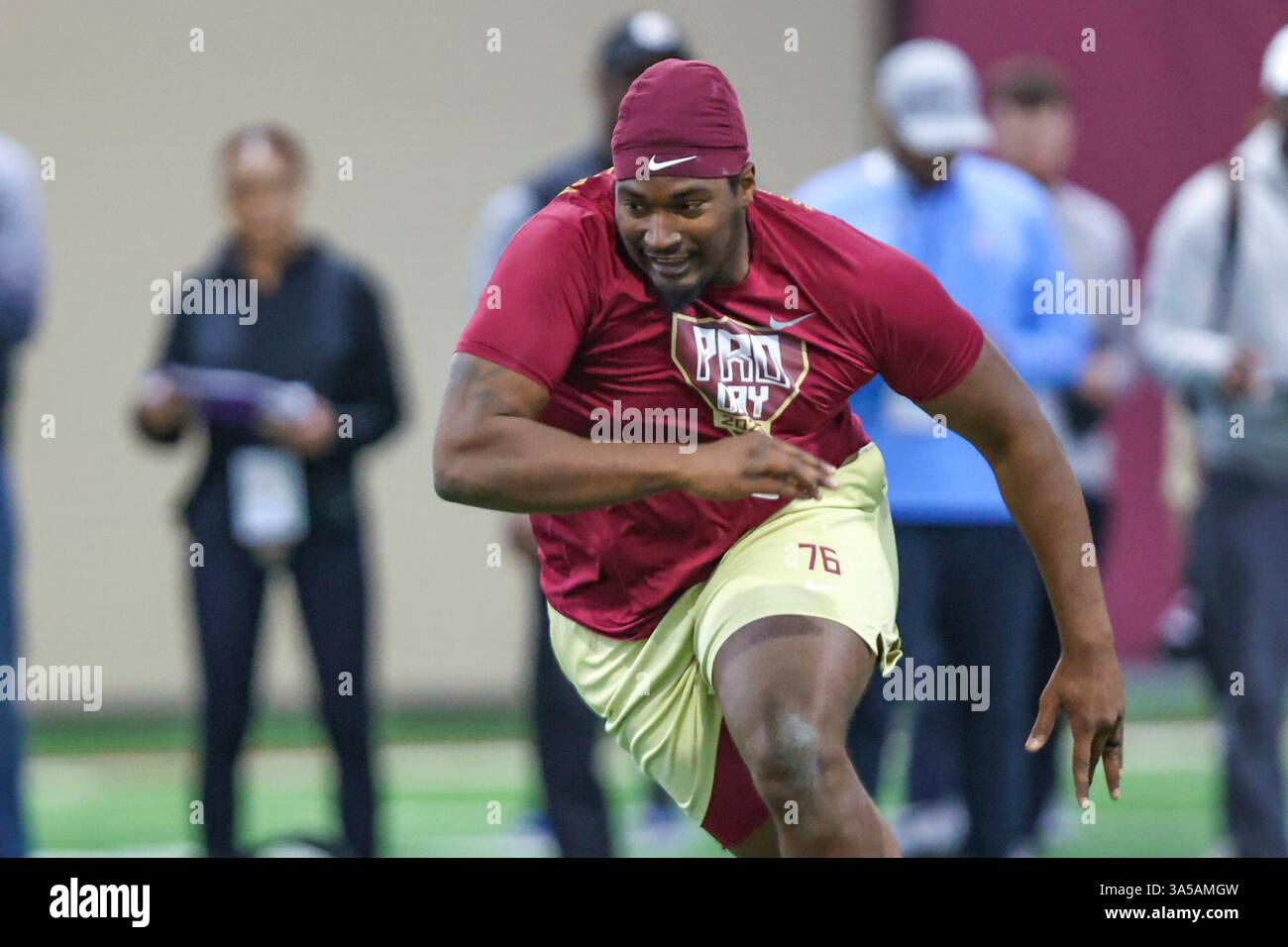 Florida State offensive lineman Darius Washington runs a drill at the ...
