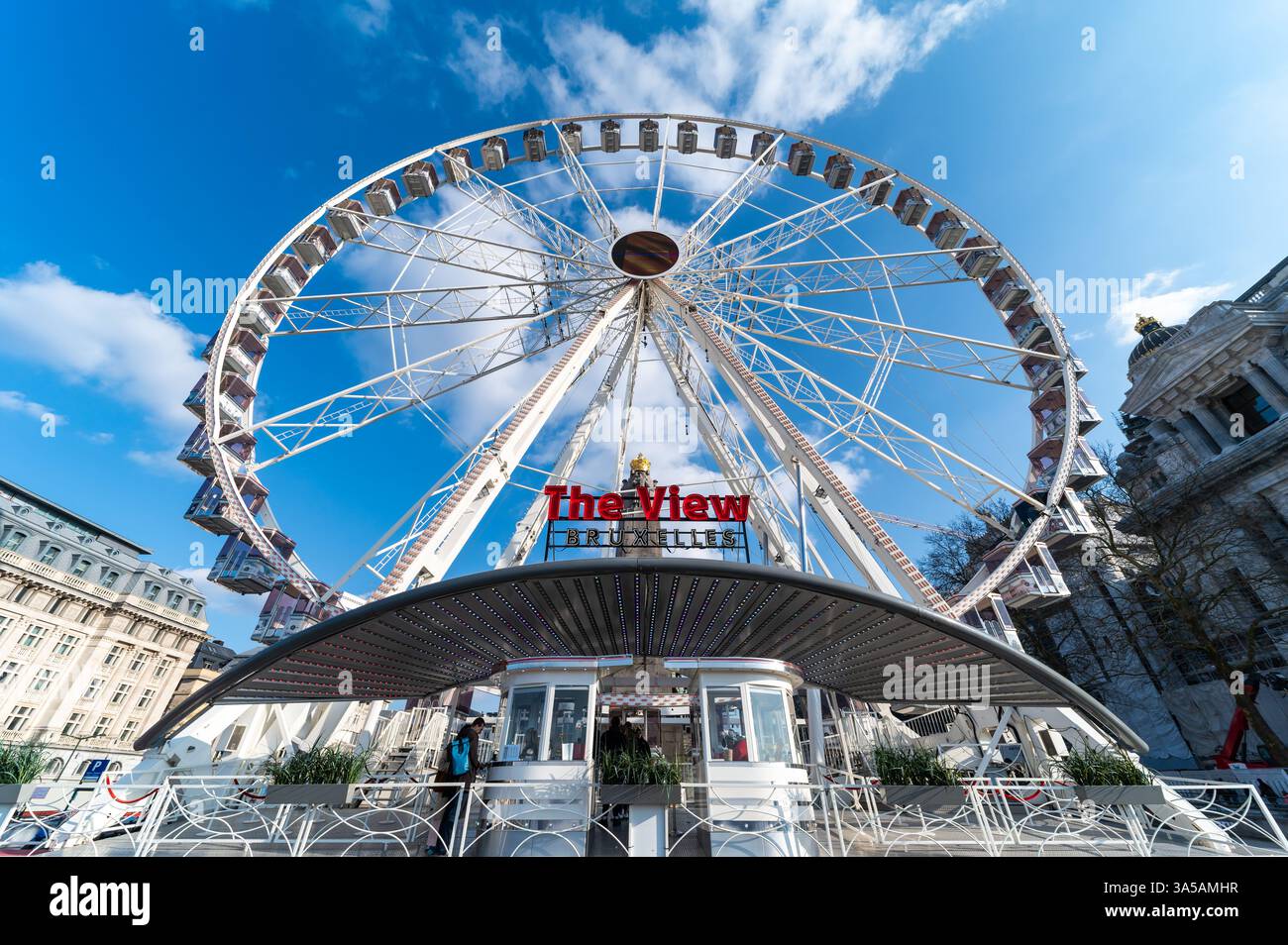 The View Bruxelles, a large ferris wheel at Poelaert square in Brussels ...