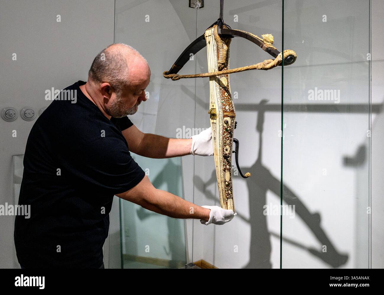 Decin, Czech Republic. 20th Mar, 2025. Martin Bryda, curator of weapons ...
