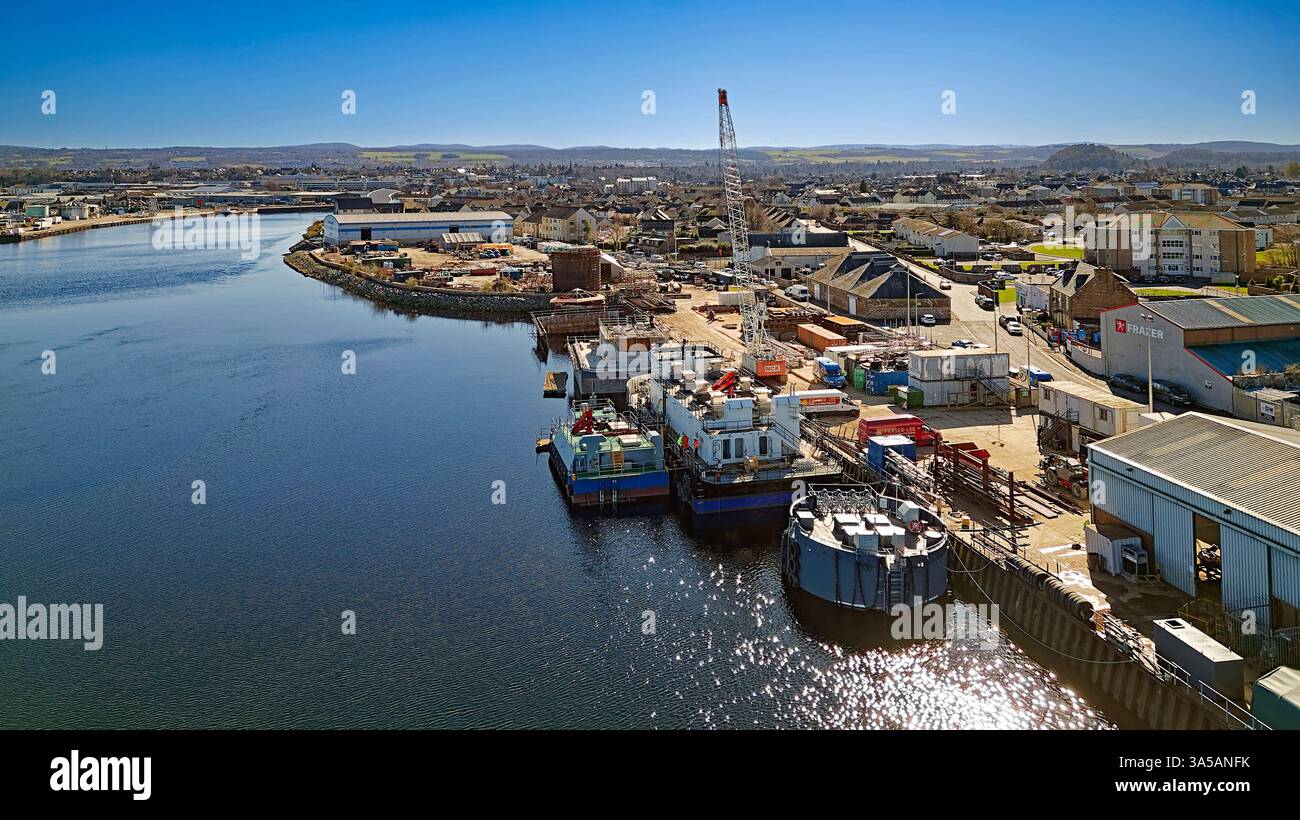 Inverness Scotland the River Ness harbour area and boat yard Stock ...