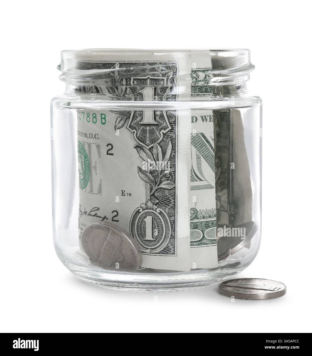 Glass jar with tips isolated on white Stock Photo - Alamy