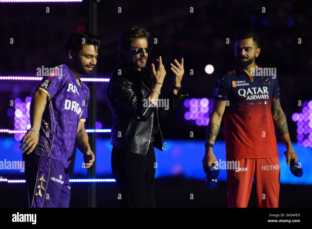 Kolkata, India. 22nd Mar, 2025. KKR Co Owner Shah Rukh Khan, Center ...