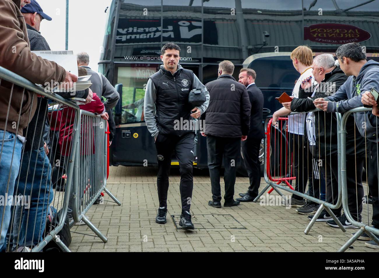 Northampton, UK. 22nd Mar, 2025. Albie Morgan of Blackpool arrives at ...