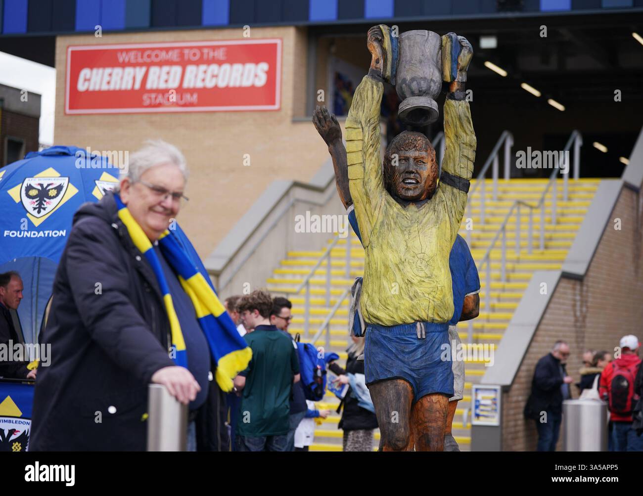 A statue of former AFC Wimbledon players Dave Beasant and Roy Law (not ...