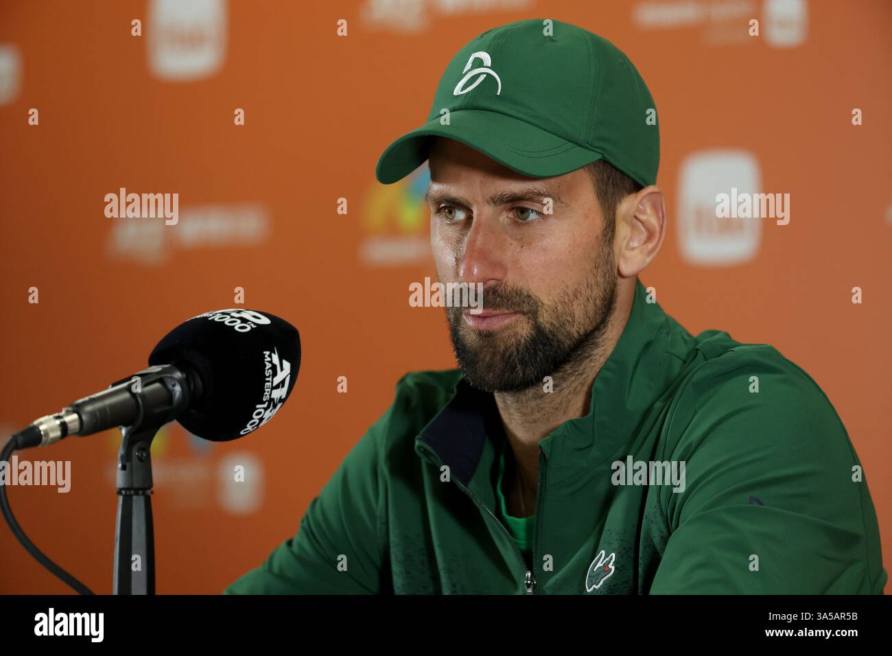 Miami Gardens, FL, USA. 21st Mar, 2025. Novak Djokovic (SRB) speaks to ...