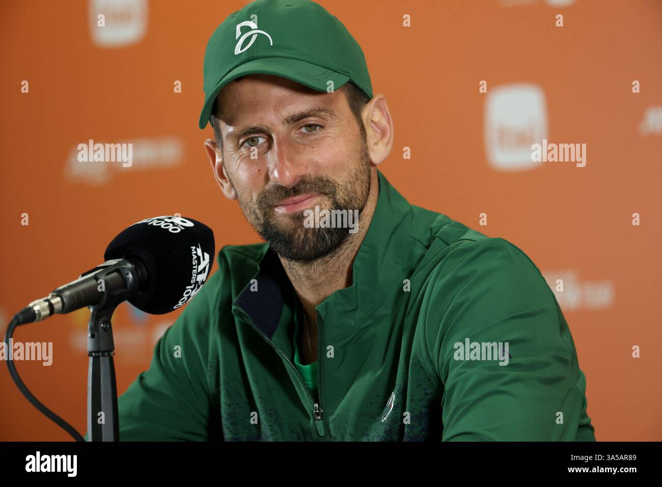 MIAMI GARDENS, FL - MARCH 21: Novak Djokovic (SRB) speaks to the media ...