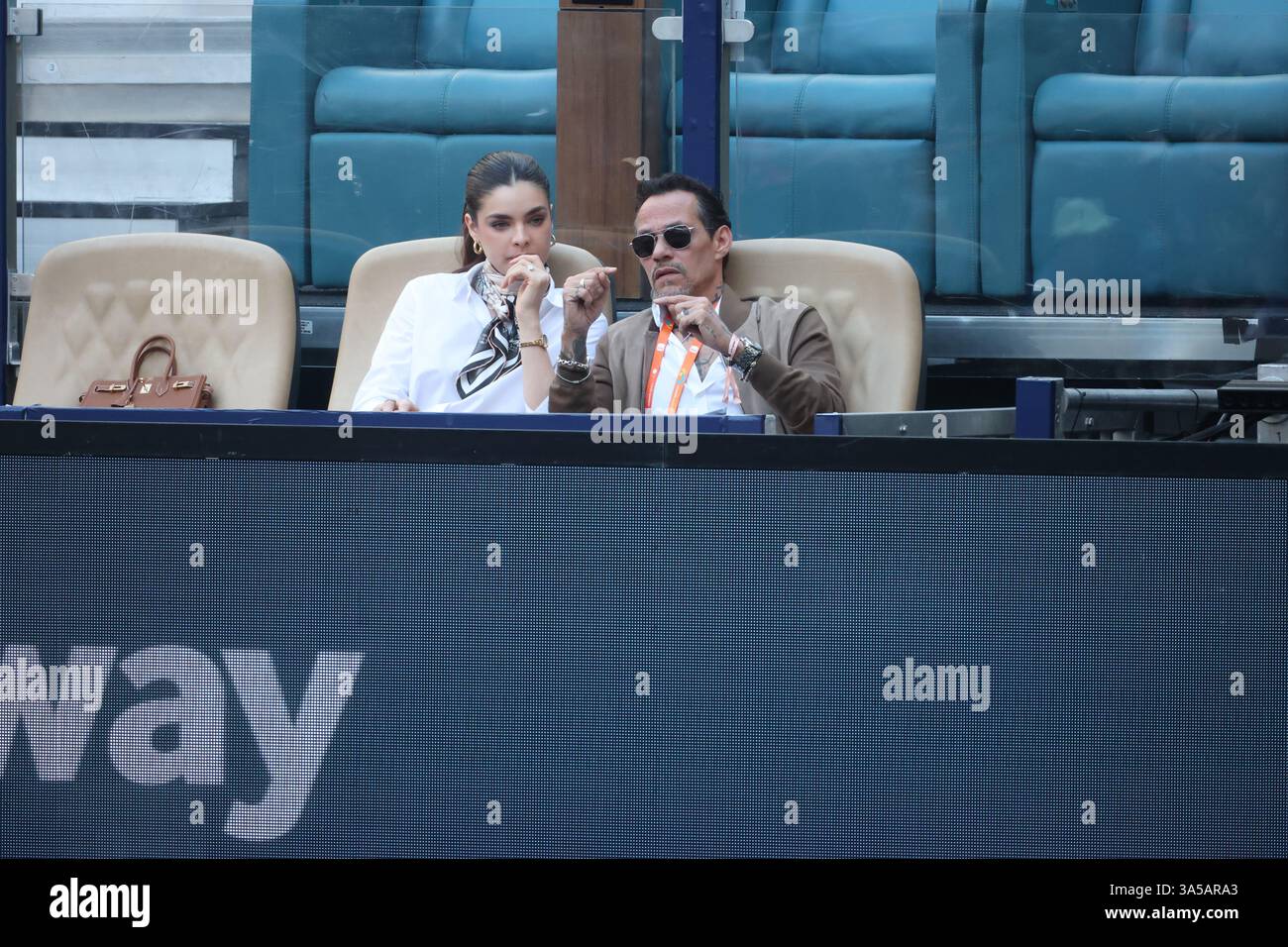 Miami Gardens, Florida, USA. 21st Mar, 2025. Marc Anthony and his wife Nadia Ferreira attend the ...