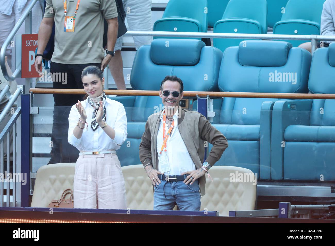 Miami Gardens, Florida, USA. 21st Mar, 2025. Marc Anthony and his wife Nadia Ferreira attend the ...