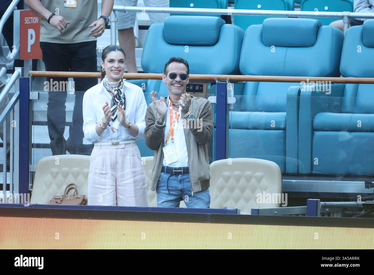 Miami Gardens, Florida, USA. 21st Mar, 2025. Marc Anthony and his wife Nadia Ferreira attend the ...