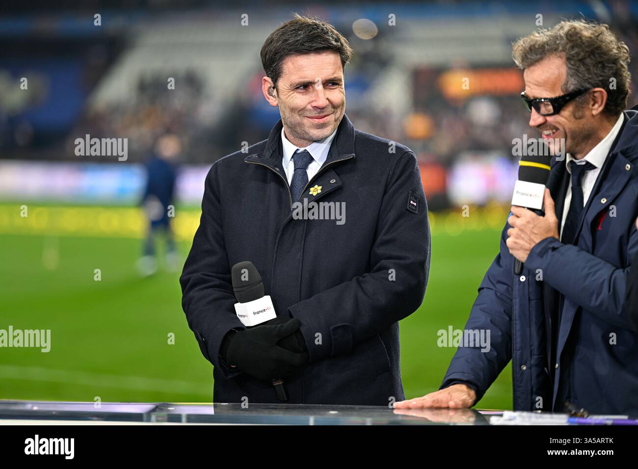Paris, France. 15th Mar, 2025. Dimitri Yachvili and Fabien Galthie ...